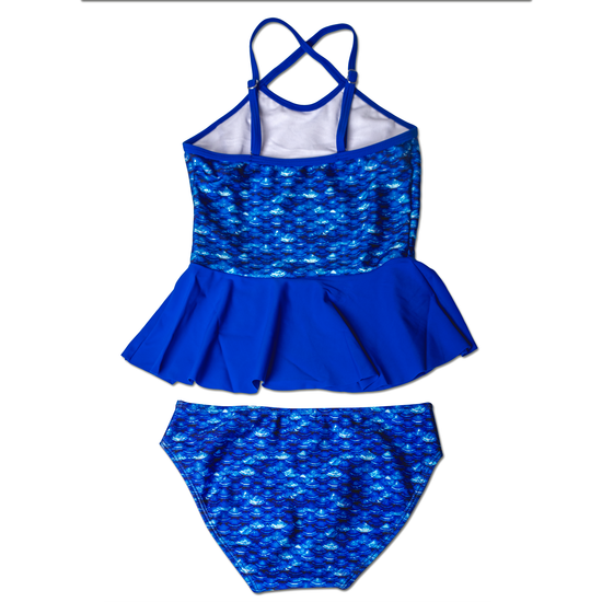 Girls' Arctic Blue Peplum Tankini Top & Bottom Set – Fin Fun Mermaid