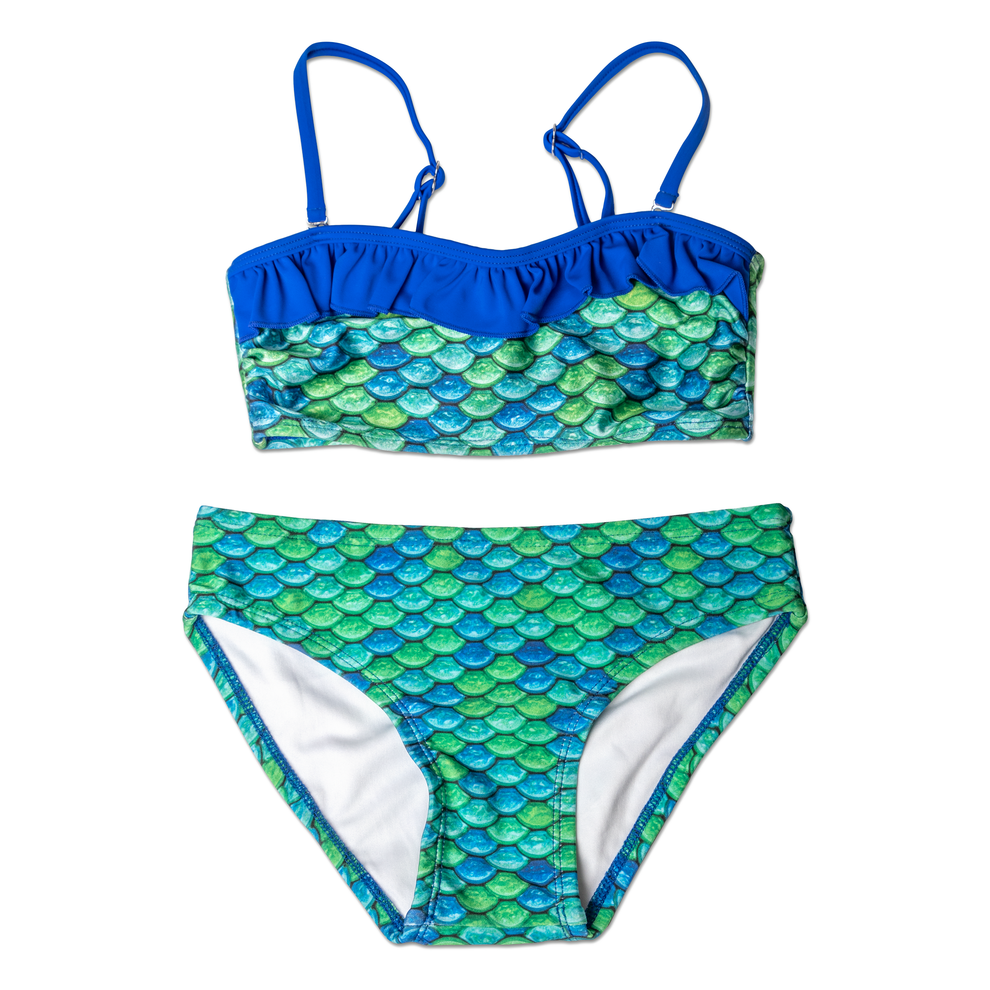 Girls' Aussie Green Bandeau Bikini Top & Bottom Set – Fin Fun Mermaid