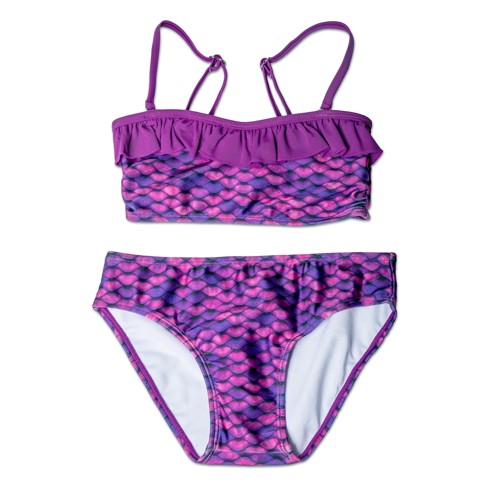 Girls' Asian Magenta Bandeau Bikini Top & Bottom Set – Fin Fun Mermaid