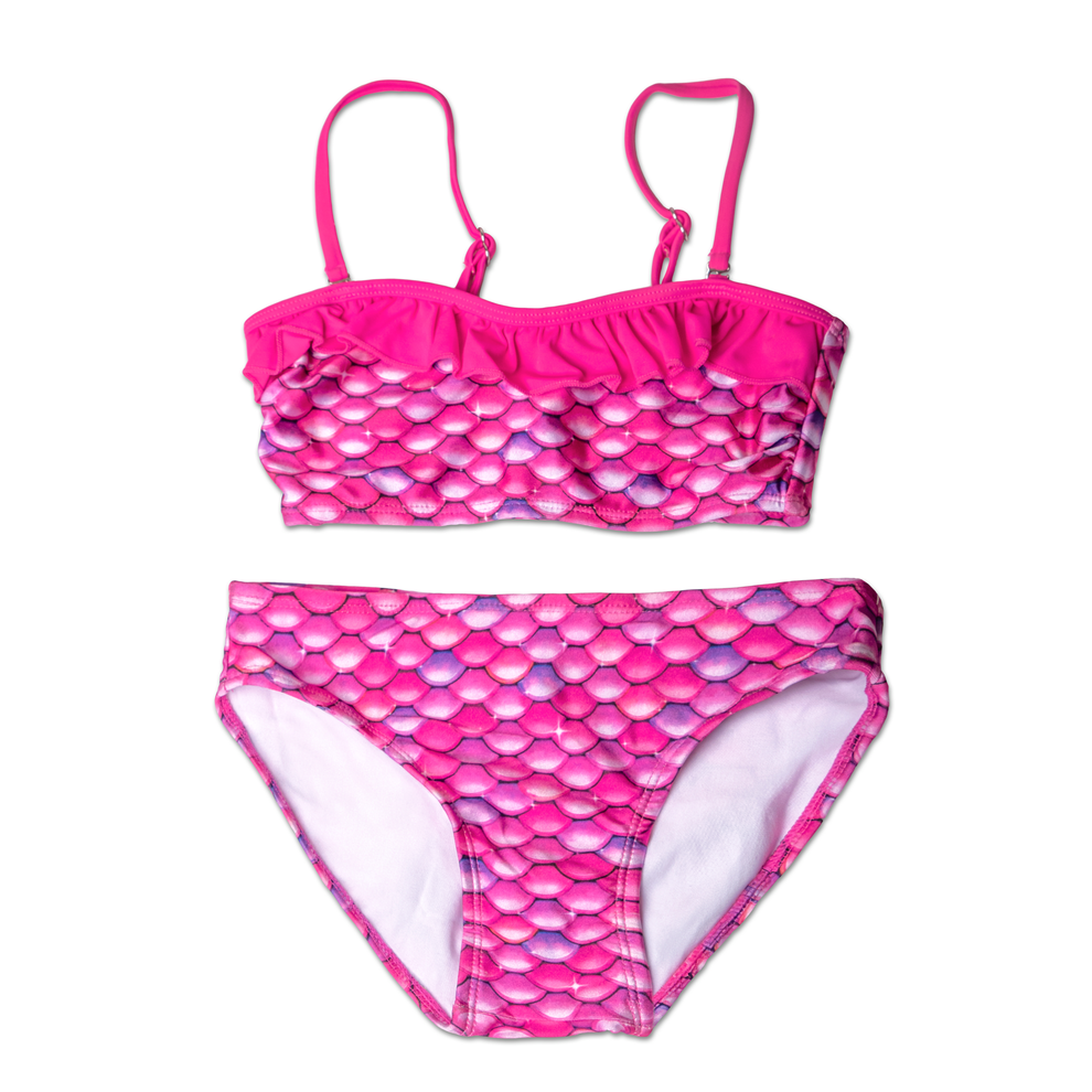 Girls' Malibu Pink Bandeau Bikini Top & Bottom Set – Fin Fun Mermaid