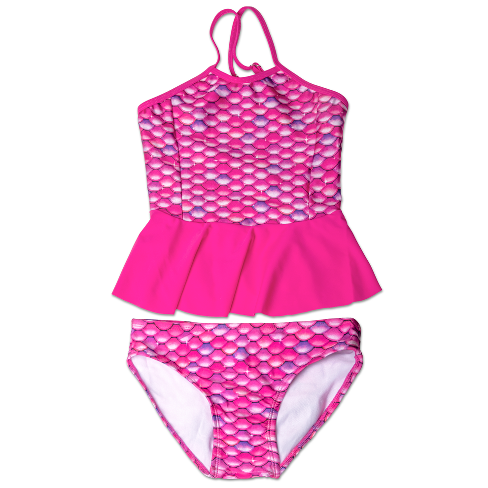 Girls' Malibu Pink Peplum Tankini Top & Bottom Set – Fin Fun Mermaid