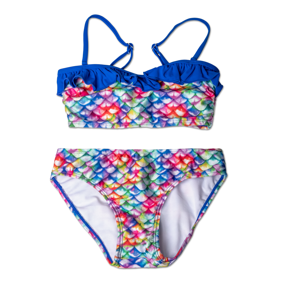 Girls' Rainbow Reef Bandeau Bikini Top & Bottom Set – Fin Fun Mermaid