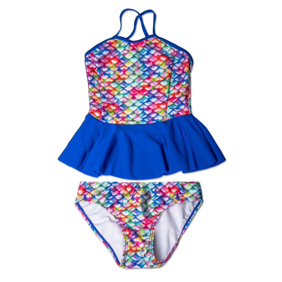 Girls' Rainbow Reef Peplum Tankini Top & Bottom Set – Fin Fun Mermaid