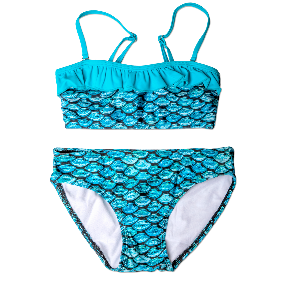 Girls' Tidal Teal Bandeau Bikini Top & Bottom Set – Fin Fun Mermaid