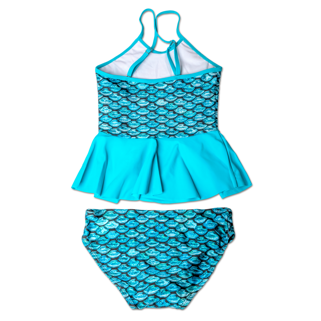 Girls' Tidal Teal Peplum Tankini Top & Bottom Set – Fin Fun Mermaid